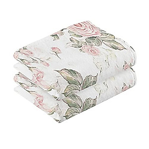 Pink Roses Flowers Hand Towels Set of 2, Highly Absorbent Soft Cotton Face Towels Bathroom Decorative Towel for Beach Gym Spa Shower, 16x28In