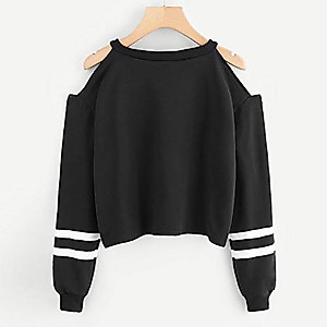 T-shirt for Women THENLIAN Women Off Shoulder Long Sleeve Blouse Sweatshirt Pullover Casual Tops Shirt(Black, XL)