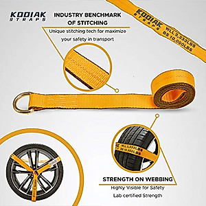 KODIAK STRAPS Adjustable Vehicle Tire Tie Down Straps Kit– 4pk Heavy Duty Tire Straps with Snap Hooks 10,000 lbs. Working Load 3333 lbs. Lasso 4 x Tow Strap Kit for Car, Truck, ATV Towing Accessories