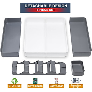 Kitchen Drawer Organizer, Silverware Organizer Utensil Organizer, Large Expandable Cutlery Organizer in Drawer, Adjustable Plastic Flatware Spoon Fork Storage Tray for Kitchen Gadgets Office Supplies