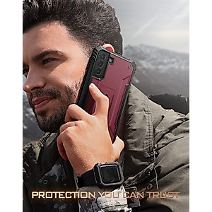 Poetic Revolution Case for Samsung Galaxy S22 5G 6.1 inch, Built-in Screen Protector Work with Fingerprint ID, Full Body Rugged Shockproof Protective Cover Case with Kickstand, Maroon Red