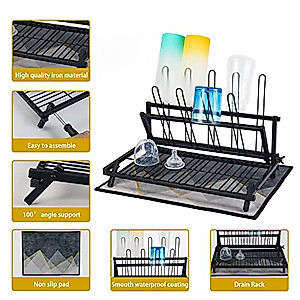 ERTIUANIO Baby Bottle Drying Rack, Space Saving Bottle Drying Rack with Drying Mat, 9 Posts Foldable High Capacity Bottle Rack Dryer for Baby Bottle Kitchen Accessories, Cups, Pacifiers(Iron)