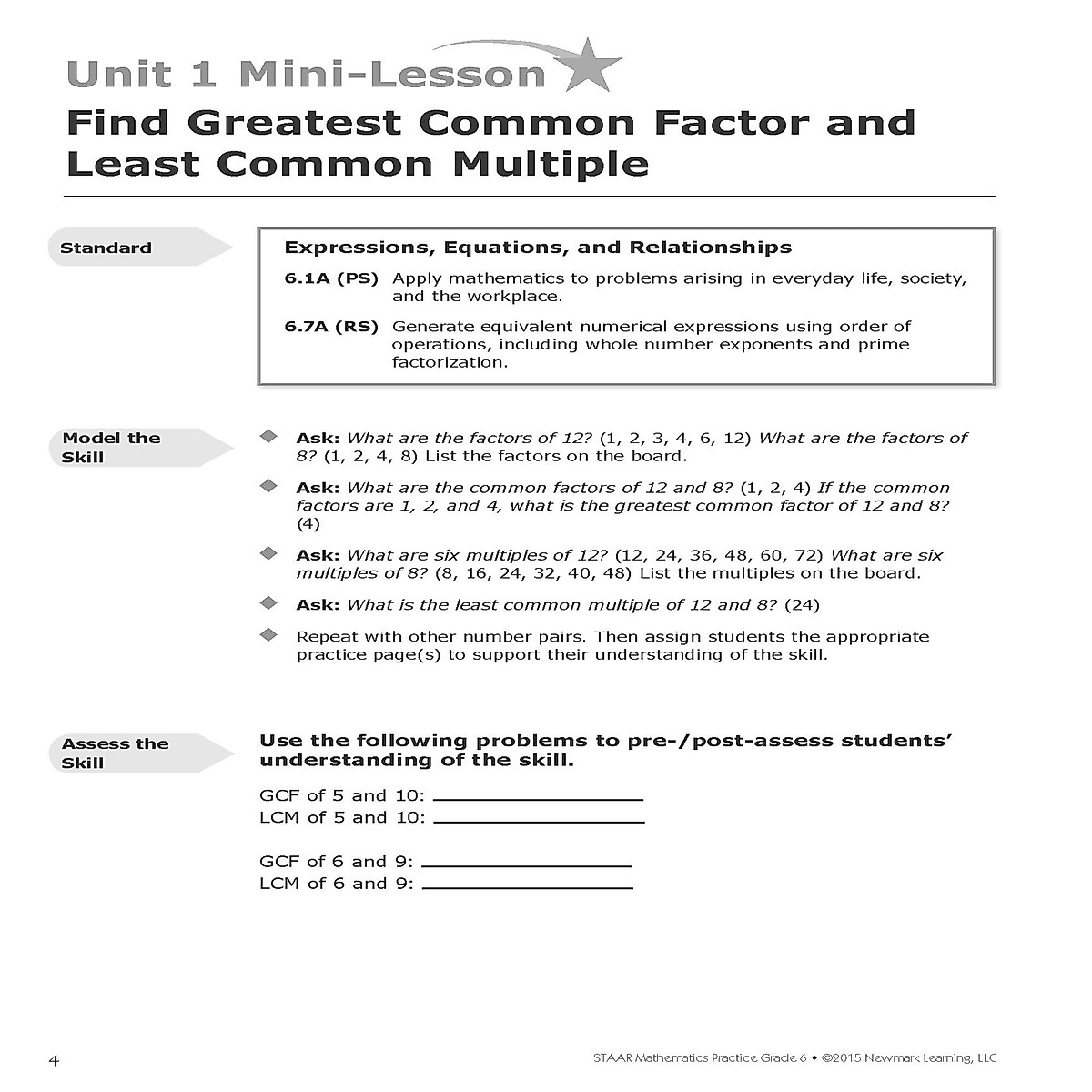 Staar Mathematics Practice Grade 6 II Teacher Resource