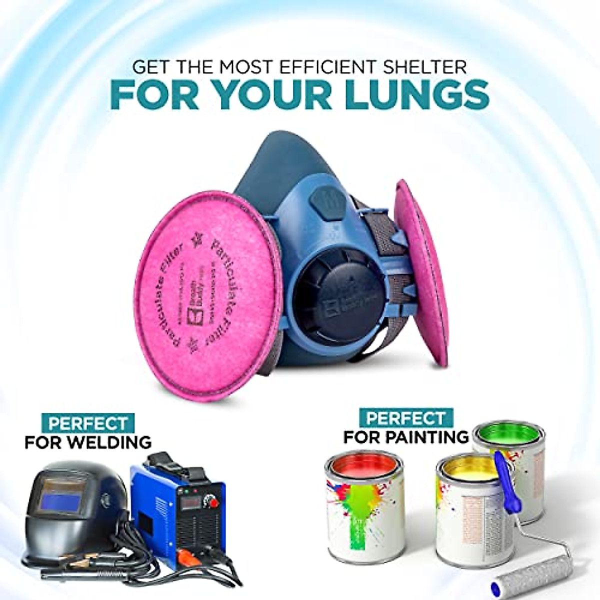 Breath Buddy Respirator Mask (Plus Safety Glasses) Reusable Professional Breathing Protection Against Dust, Lead Paint (750P3)