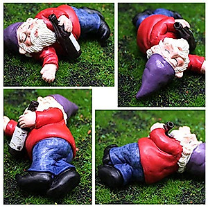 LINZHEN 4PCS Drunk Dwarf Garden Gnomes Knomes Decorations Decor Clearance Drunken Figurines for Outdoor Indoor Patio Yard Lawn Porch Ornament Gift