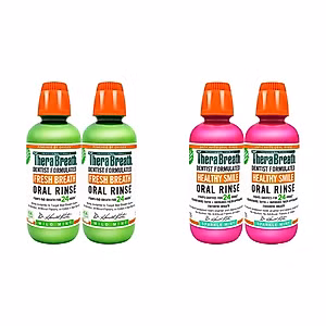 TheraBreath Fresh Breath Oral Rinse, Mild Mint, 16 Ounce Bottle (Pack of 2) and 24 Hour Healthy Smile Dentist Formulated Oral Rinse, 16 Ounce (Pack of 2)