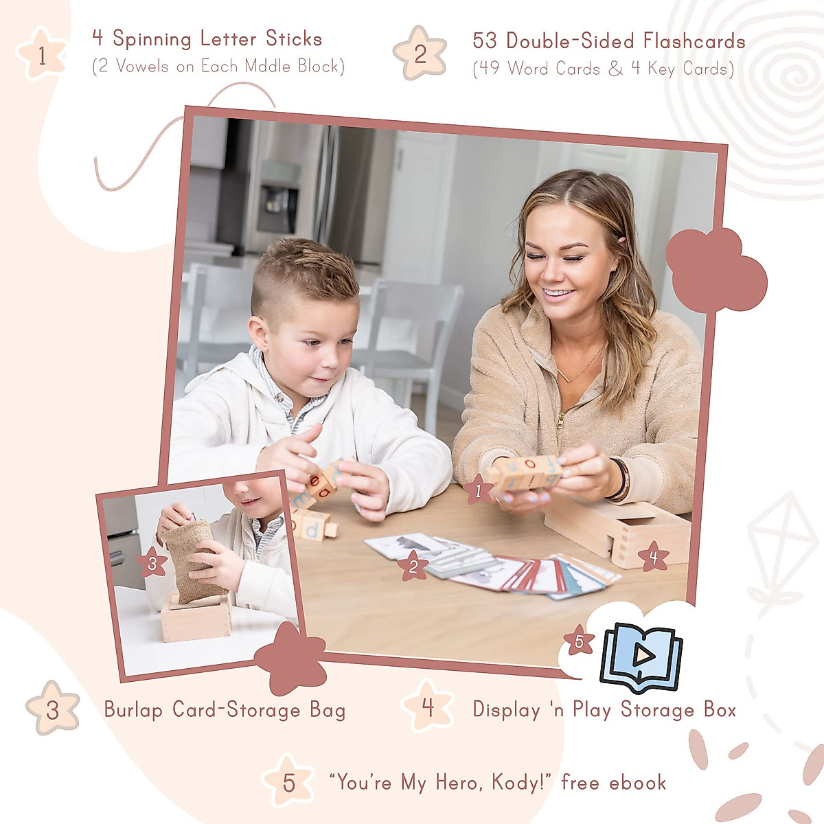 Wooden Reading Blocks Montessori Toy for Toddlers - Preschool Educational Alphabet Puzzle Manipulatives & Learning Games for Boys & Girls - Kids Love Learning with Our CVC Phonics Activity