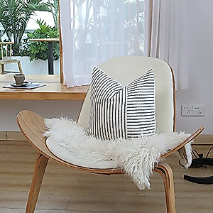 Hckot Black and Beige Patchwork Farmhouse Throw Pillow Covers 18 x 18 Inch, Pack of 2 Striped Linen Decorative Pillow Case for Sofa Couch Chair Bedroom Modern Decor(Black)