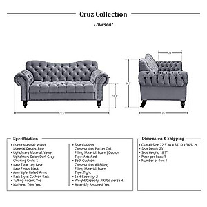 Lexicon Cruz Living Room Loveseat, Dark Gray