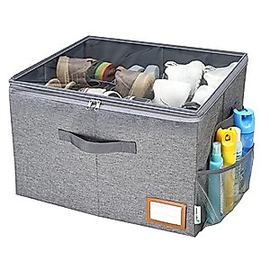 PENGLONG Adjustable Storage Bins for Closet, Wardrobe Clothes Organizer, Shoe Bin, Shoe Organizer, Toys, Closet Storage Solution with Clear Window (Dark Grey Mesh Bag)