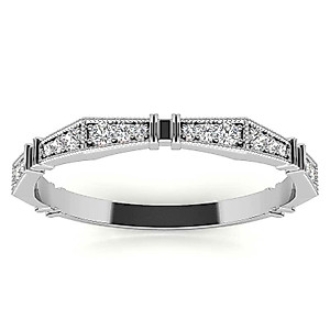 Excellent Round Brilliant Cut 0.13 Carat, Moissanite Diamond Promise Band, Prong Set, Eternity Sterling Silver Band, Valentine's Day Jewelry Gifts, Customized Band (6)