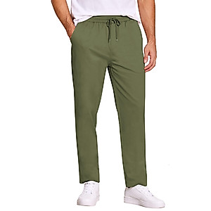 COOFANDY Men's Cargo Pants Regular Fit Elastic Waist Cotton Trousers Basic Drawstring Casual Pants Dark Green