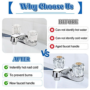 Dreyoo 8 Pcs Universal Index Buttons, Hot and Cold Faucet Index Buttons, Bathroom Faucet Knobs Replacement, Compatible with Delta/LDR/Delex/Peerless Two Clear Handles, 1-5/16 In. Diameter