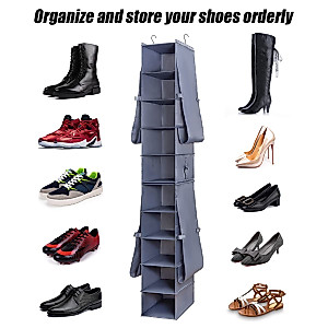 JIAMI HOME Shoe Rack Closet Hanging Boot Organizer for Closet Shoes Organizer Hanging Shoe Boots Storage Holder Shoe Closet Organizer, 10-Shelf 4 Pockets