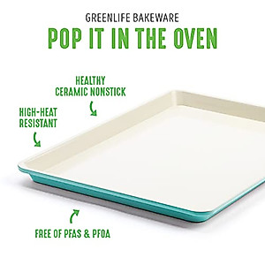 GreenLife Bakeware Healthy Ceramic Nonstick 18.5" x 13.5" Half Cookie Sheet Baking Pan, PFAS-Free, Turquoise