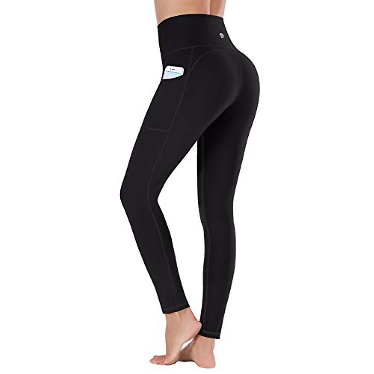Ewedoos Women's Yoga Pants with Pockets - Leggings with Pockets, High Waist Tummy Control Non See-Through Workout Pants (Black, Large)