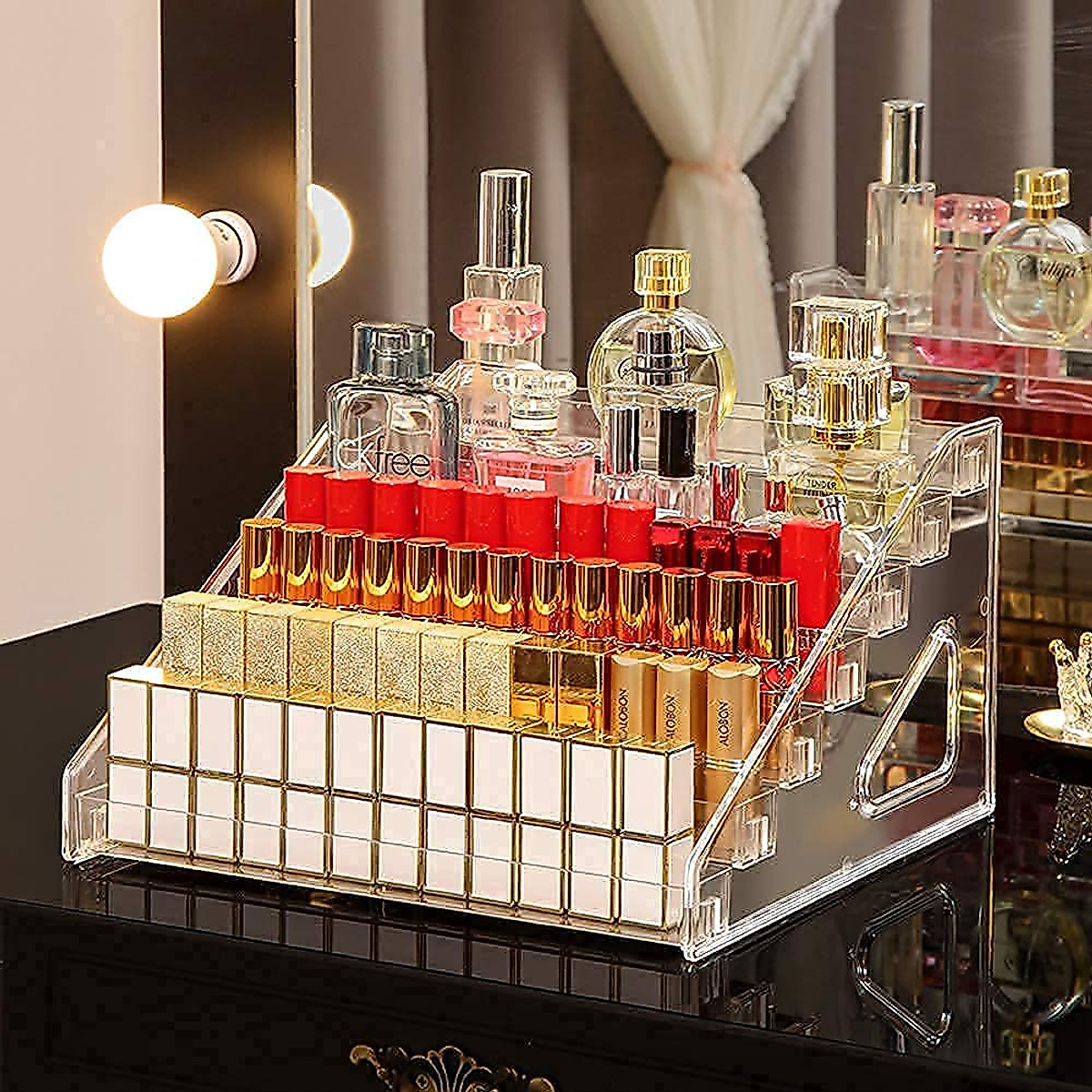 Makeup Organizer Nail polish Rack,Easy to Clean & Assemble,KTAB Acrylic Makeup Cosmetic Storage Display Case with Large Capacity 7-Layer No Need Screws,Nail Polish Organizer,Eyeshadow Palette Holder