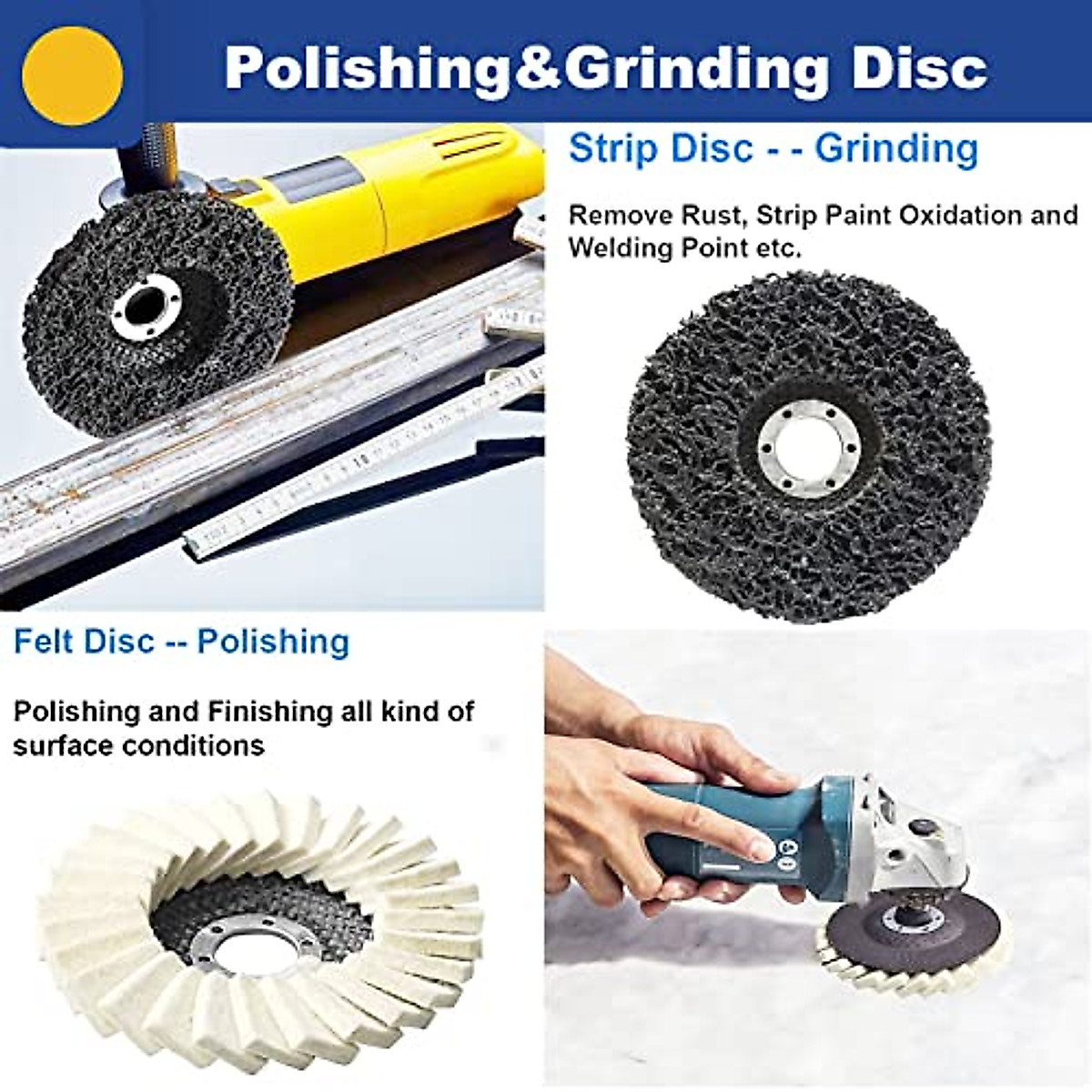 PRVEW 14PCS 4.5"x7/8“ Flap Disc&Grinding Polishing Cutting Wheel Set, 8PC T29 Zirconia&Alumina Flap Disc 40 60 80 120Grit with Grinding and Cutting Wheel, Wool Felt Disc, Strip Disc for Angle Grinder