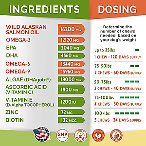 PawfectCHEW Fish Oil Omega 3 for Dogs - Allergy Relief - Joint Health - Itch Relief, Shedding - Skin and Coat Supplement - Alaskan Salmon Oil Chews - Omega 3 6 9 - EPA & DHA Fatty Acids