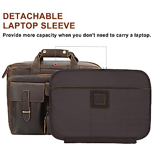 TIDING Full Grain Leather Briefcase For Men 17.3 Inch Laptop Case Multi Pockets Business Travel Messenger Bag