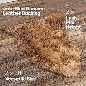 Natural Milan Genuine Sheepskin Area Rugs with Thick and Lush Pile, Fluffy Sheep Fur Rug with Anti-Skid Backing for Bedroom Living Room, Single Pelt, Morchella