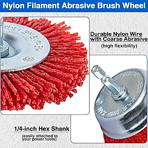 Nylon Filament Brush - 9 Pack Abrasive Filament Nylon Wire Bristle Drill Wheel and Cup Brush Set, Nylon Brush for Drill with 1/4 Inch Hex Shank for Removal of Rust Corrosion Paint - 80/100/ 240 Grit