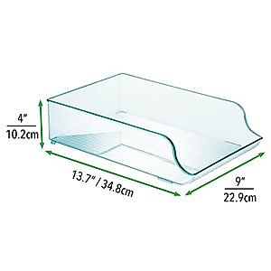 mDesign Wide Plastic Kitchen Water Bottle Storage Organizer Tray Rack - Holder and Dispenser for Refrigerators, Freezers, Cabinets, Pantry, Garage - Sea Blue