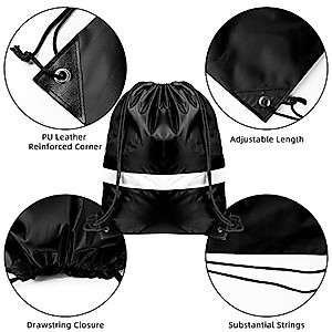 GoodtoU Draw String Sport Bag 10 Pcs Reflective Drawstring Backpack Gym Cinch Bag Black Nylon Drawstring Bag Bulk