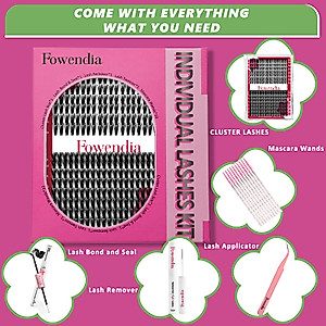 DIY Lash Extension Kit Lash Clusters 320Pcs Fowendia Individual Lashes Cluster Lash Glue Bond and Seal Remover Eyelash Brush with Tweezers for Eyelash Extensions Single Lashes Kit(30D+40D-D-9-16MM)