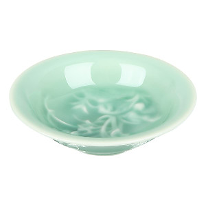 DOITOOL Chinese Sake cup Ceramic Sake Tea Cup Cyan Clay Creative Embossed Celadon Tea Cup Porcelain Bowl, Color Change, Plant Pattern Tableware Wide Mouth Tea Bowl(Random Embossed Pattern)