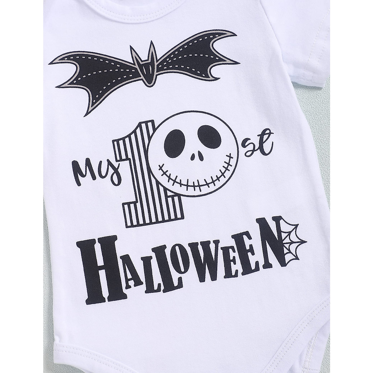 My First Halloween Outfit Baby Boy Newborn Gentleman Suspender Romper and Skull Bottom Halloween Clothing (Skull Striped, 0-3 Months)