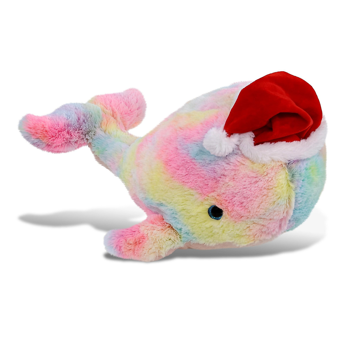 DolliBu Santa Extra Large Rainbow Whale Stuffed Animal Plush Toy - Wild Animal Dress Up with Red Santa Claus Hat, Wildlife Gift, Perfect Holiday with Name Personalization - 15 Inches