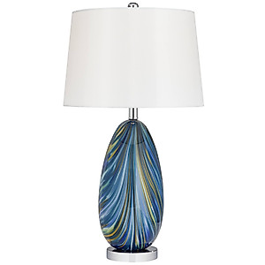 Possini Euro Design Pablo Modern Table Lamp 27" Tall Swirling Multi Color Blue Hand Blown Art Glass Metal White Tapered Drum Shade Decor for Living Room Bedroom House Bedside Home (Color May Vary)