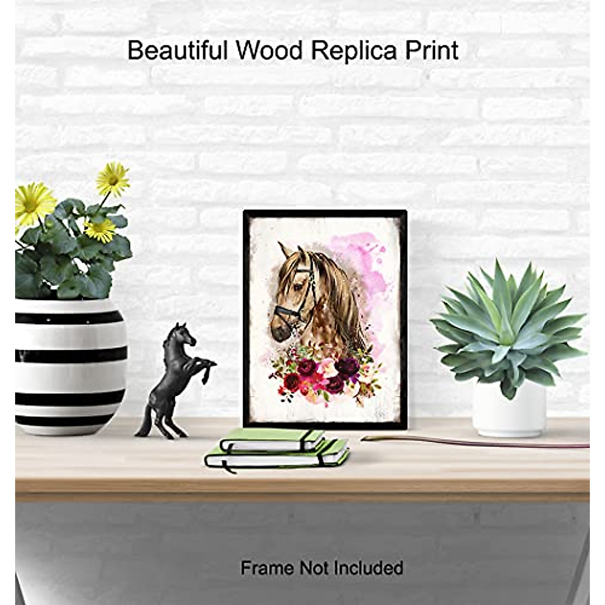 Boho Horse Wall Art & Decor - Rustic Farmhouse Barn Wall Decor for Girls Bedroom, Office, Living Room - Country Western Shabby Chic Decorations - Gift for Equestrian Women - Pink Pony Poster