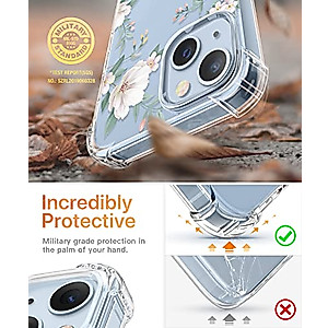 GVIEWIN Compatible with iPhone 14 Case with Screen Protector + Camera Lens Protector, Soft Shockproof Clear Floral Phone Protective Cover for Women, Flower Pattern Design 6.1" (Magnolia/White)