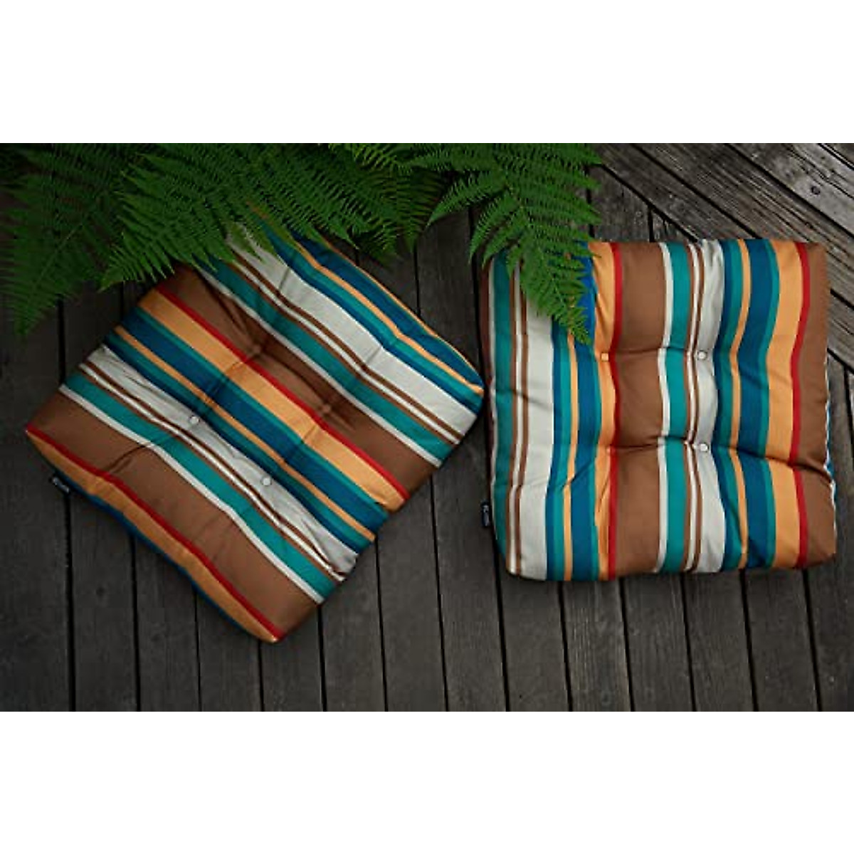 Classic Accessories Water-Resistant Square Patio Seat Cushions, 19 x 19 x 5 Inch, 2 Pack, SanteFe Stripe, Outdoor Seat Cushions