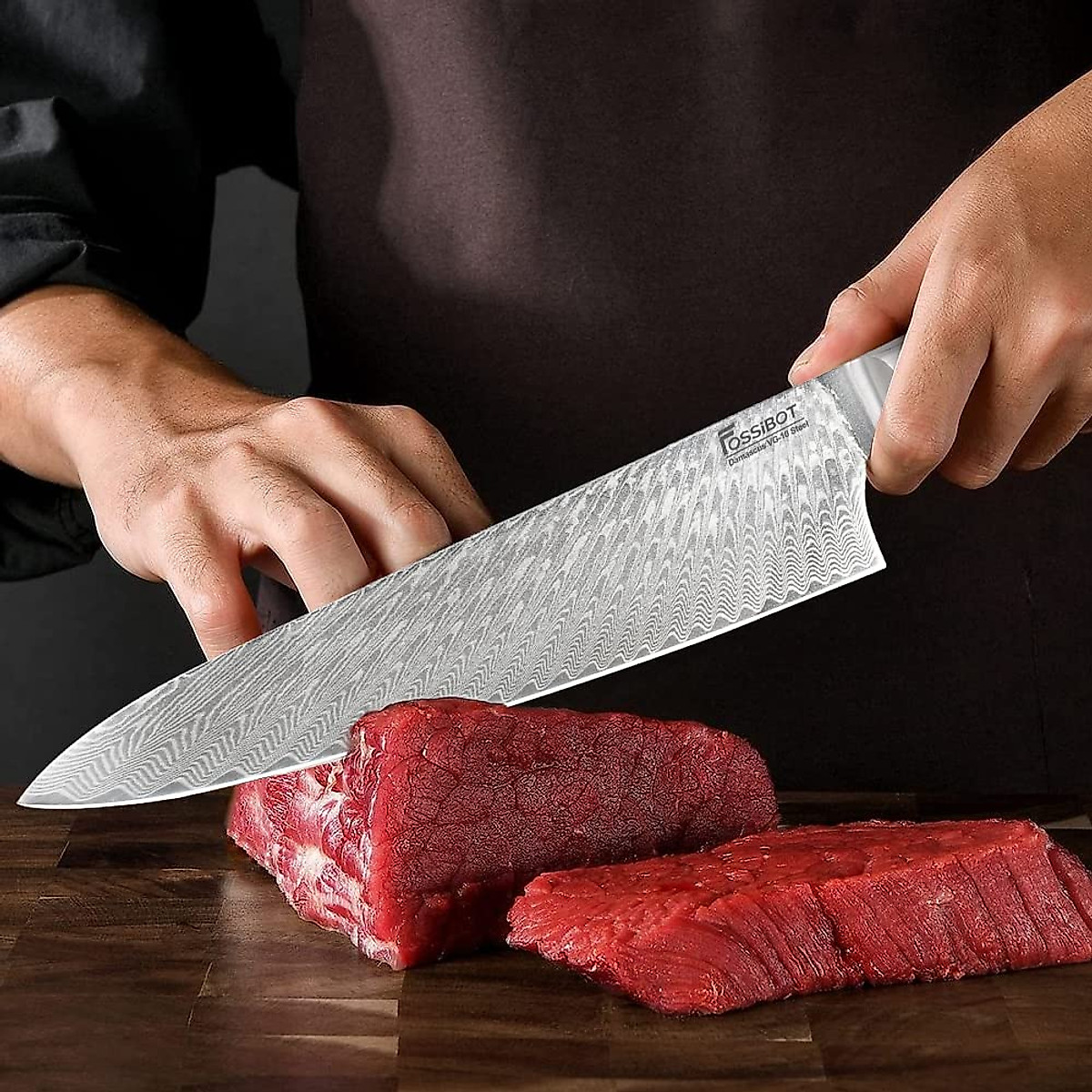 Damascus Chef Knife 8 Inch, Made of High Carbon VG10 Steel Damascus Kitchen Knife with Ergonomic Resin Wood Handle