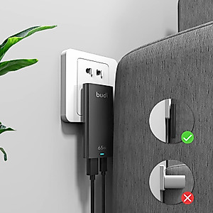 BUDI 65W PD3.0 USB C GaN Foldable Plug Adapter USB Ultra-Thin Portable Wall-Mounted Travel Power Fast Charger,Adapter for MacBook,Microsoft Surface Go,Laptop,for iPhone iPad (Classic)