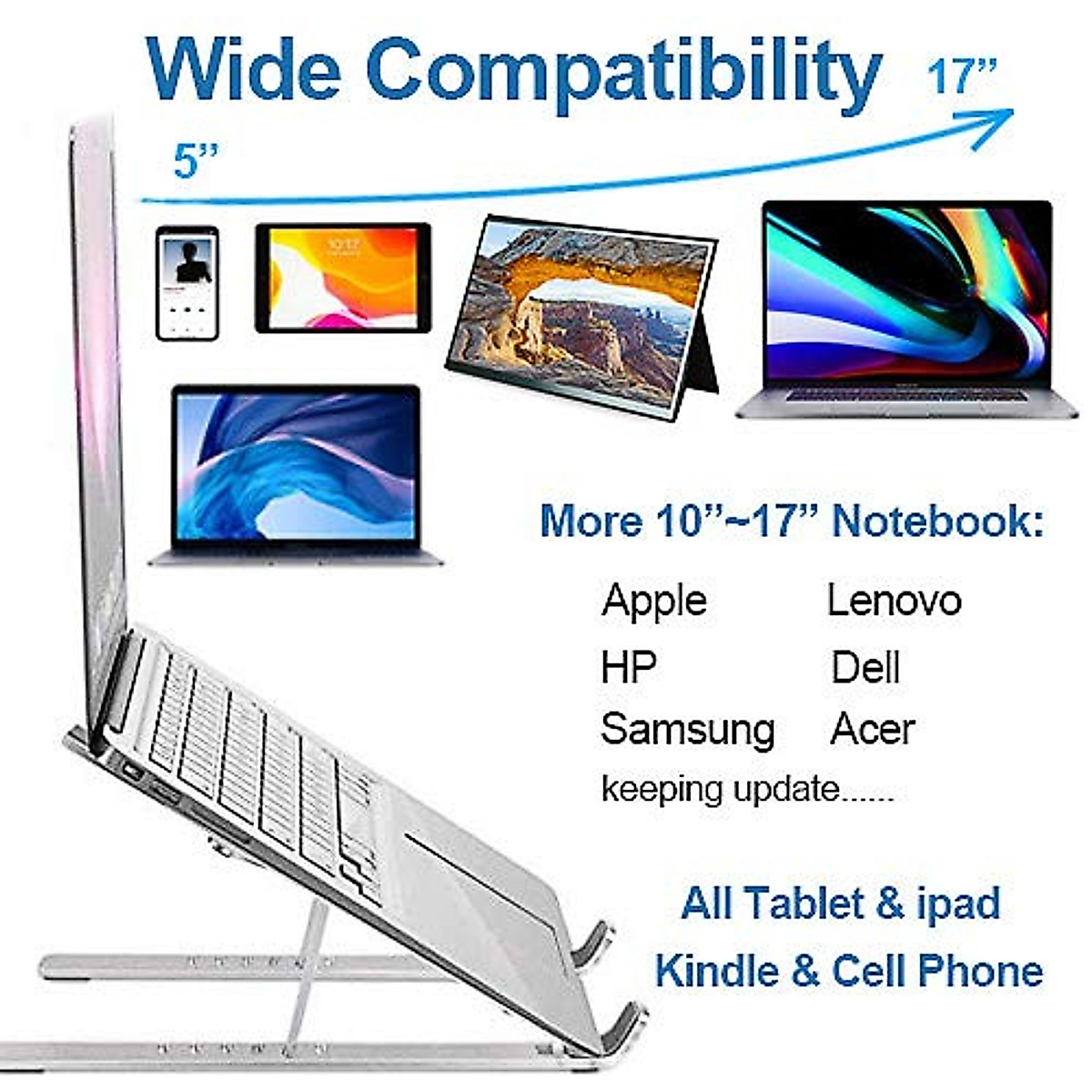 HONGO Laptop Stand, Aluminum Portable Monitor Tablet Stand Notebook Riser Foldable Ventilated with 7-Angels Adjustable, Lightweight Holder for MacBook Dell, HP, Lenovo More Laptops & Tablet