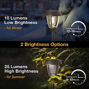 XMCOSY+ Solar Lights Outdoor 10/25 LM LED with 2 Lighting Modes, Solar Garden Lights Glass and Metal, IP65 Waterproof Solar Powered for Yard Pathway Walkway Driveway Patio (6 Pack, Warm White)