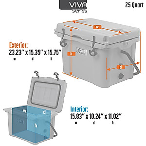 Viva 25QT Portable Rotomolded Hard cooler, Heavy Duty Cooler Ice Chest + 8L Small Soft Cooler Bag Waterproof Lunch Box, Insulated Bag & Cooler, 5-day cold retention for Travel, Beach, Camping, Fishing