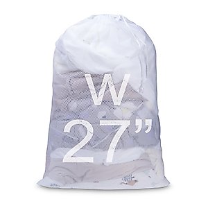 Meowoo Large Mesh Laundry Bag, 27×36inch Heavy Duty Mesh Laundry Bags Drawstring Lockable, Laundry Hamper Liner, Machine Washable, for Travel,Storage, Sports Factories, Dorms, White 1pcs