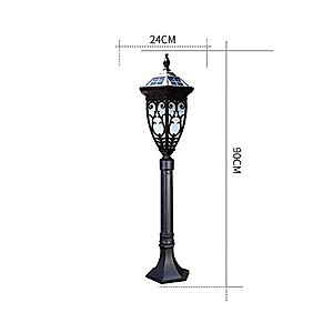 Vintage Outdoor Aluminum Cast Glass Lantern Solar LED Column Light Post Lamp American Home Villa Courtyard Lawn Pillar Light Outside Park Street Light IP65 Rainproof Deck Patio