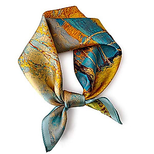 PoeticEHome 100% Real Mulberry Silk Women Small Square Neck Scarfs 21" Lightweight Neckerchief Printed Headscarf Gift Packed (U1 - Painting)
