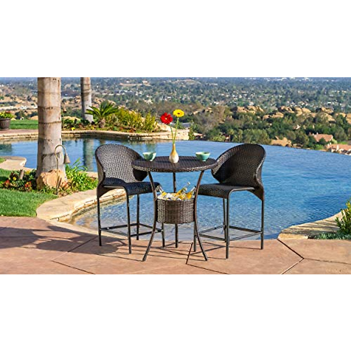 Christopher Knight Home CKH Outdoor Wicker Bistro Bar Set with Ice Pail, 5-Pcs Set, Multibrown