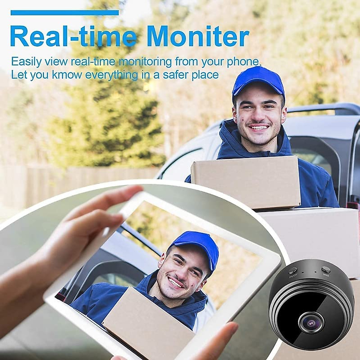 Homesweety Wireless Mini Camera, Nanny Video Security Cam with Night Vision and Motion Detection, Built-in Battery, No WiFi Need, Technology for Phone App Monitor, Pets/Baby(Round), Black AB