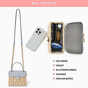 Like Dreams Small Summer Bag for Women Woven Straw Crossbody Vegan Leather Top Handle Plaid Inner Purse (Soft Blue)