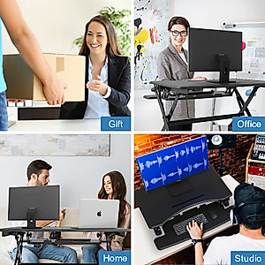 Joy Seeker Standing Desk Converter 35 Inches Height Adjustable Sit to Stand Desk Riser Dual Gas Springs Stand up Desk with Wide Keyboard Tray for Laptops Dual Monitor Riser Workstation, Black