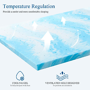 Mattress Topper Queen - 2 Inch Memory Foam Mattress Topper Queen Cooling Gel Infusion CertiPUR Certified