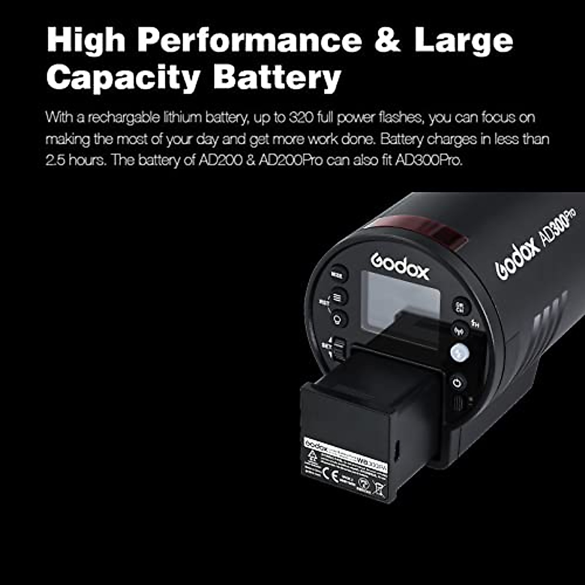 GODOX WB300PA WB300P Lithium Battery Pack AD300 Pro Flash Strobe, Battery Replacement with DC 14.4V 43.2Wh 3000mAh, Meet Your Photography Requirements